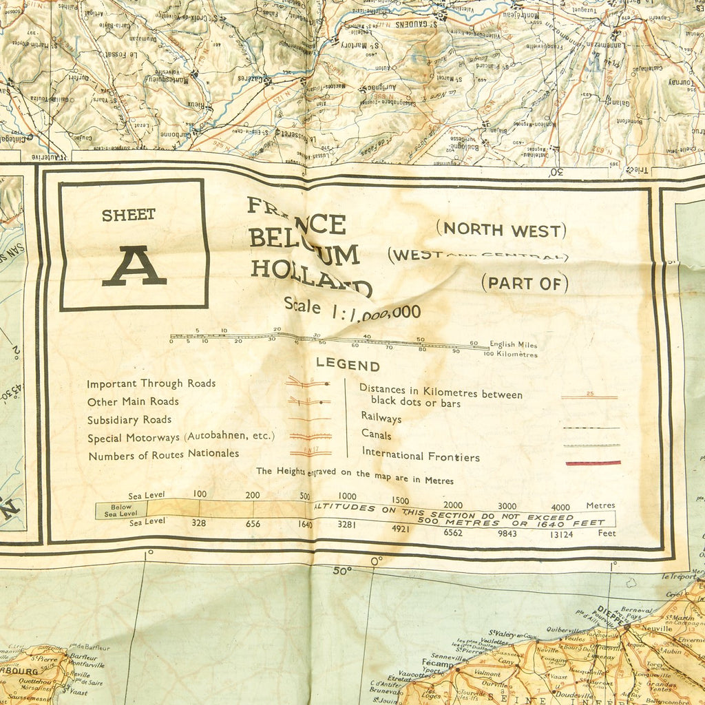 Original U.S. WWII Silk Escape Map of Western Europe 43/A 43/B ...