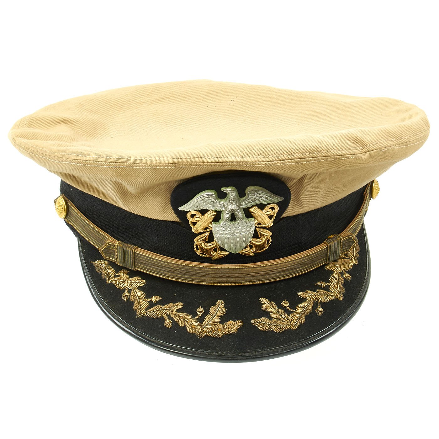 Original U.S. WWII Named Naval Commander Officer Khaki Summer Visor Ca ...