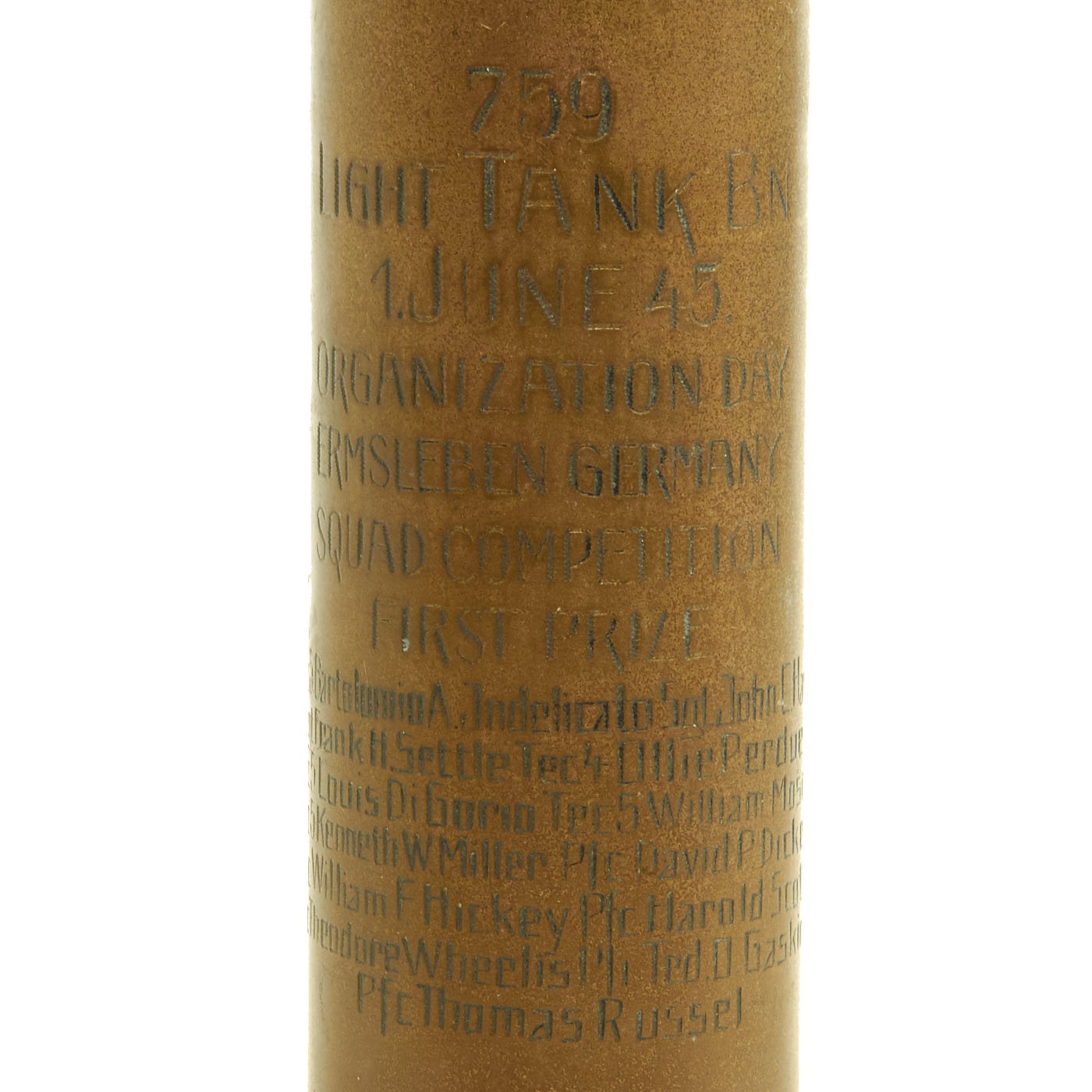 Original U.S. WWII 759th Light Tank Battalion Inscribed 37mm M16 Round ...