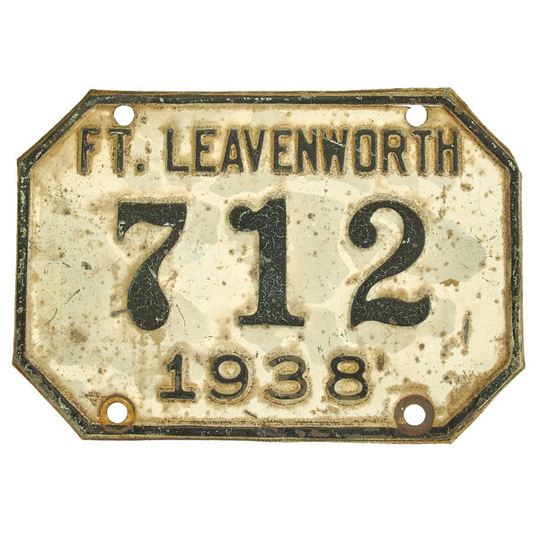 Original WWII Era 1938 dated U.S. License Plate #712 for Fort Leavenwo ...