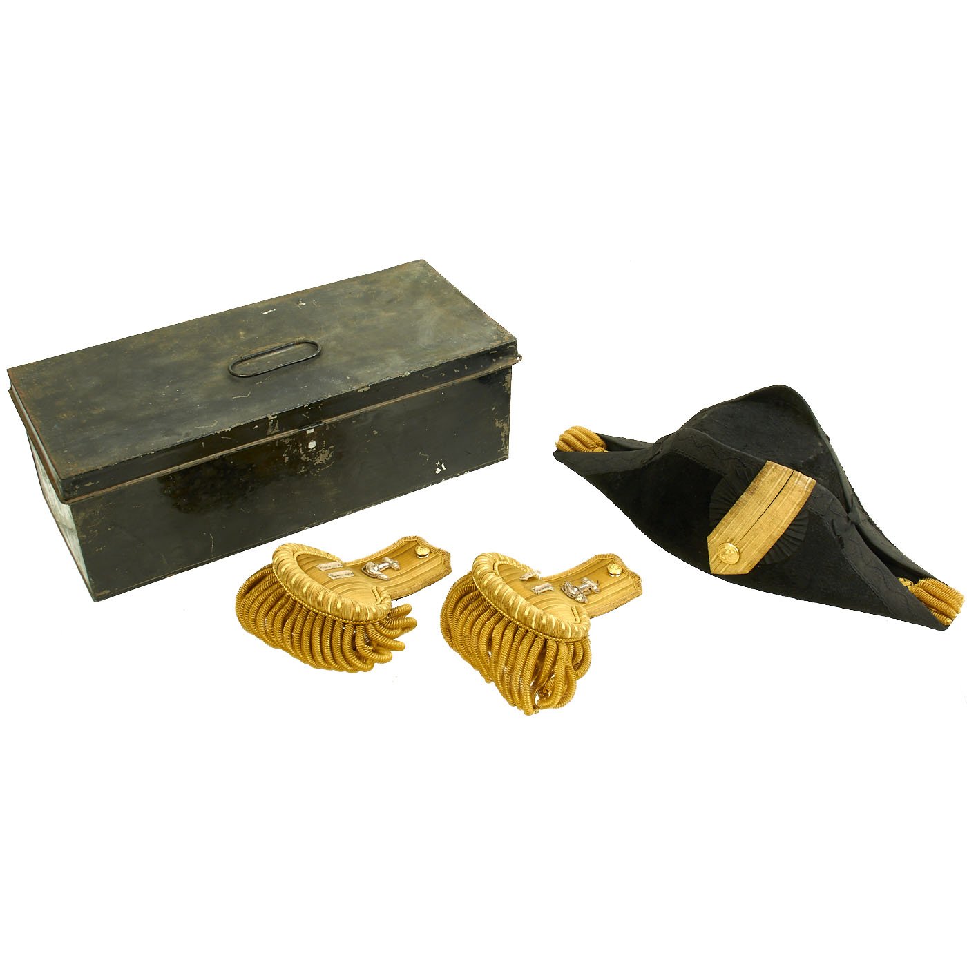 Original U.S. WWI Naval Officer Fore-and-Aft Hat with Epaulettes in Ti ...