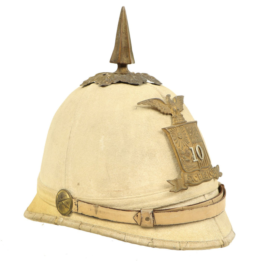Original U.S. M1881 White Infantry Spiked Pith Helmet with Excelsior B ...