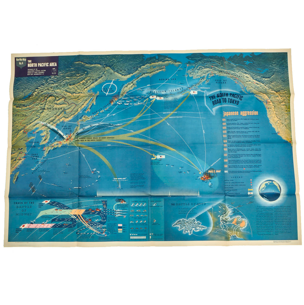 Original U.S. WWII Navy Education Services Map Posters of North Pacifi ...
