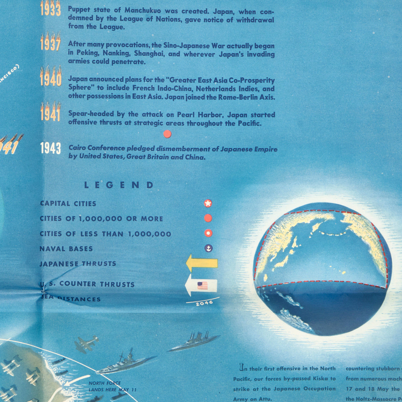 Original U.S. WWII Navy Education Services Map Posters of North Pacifi ...