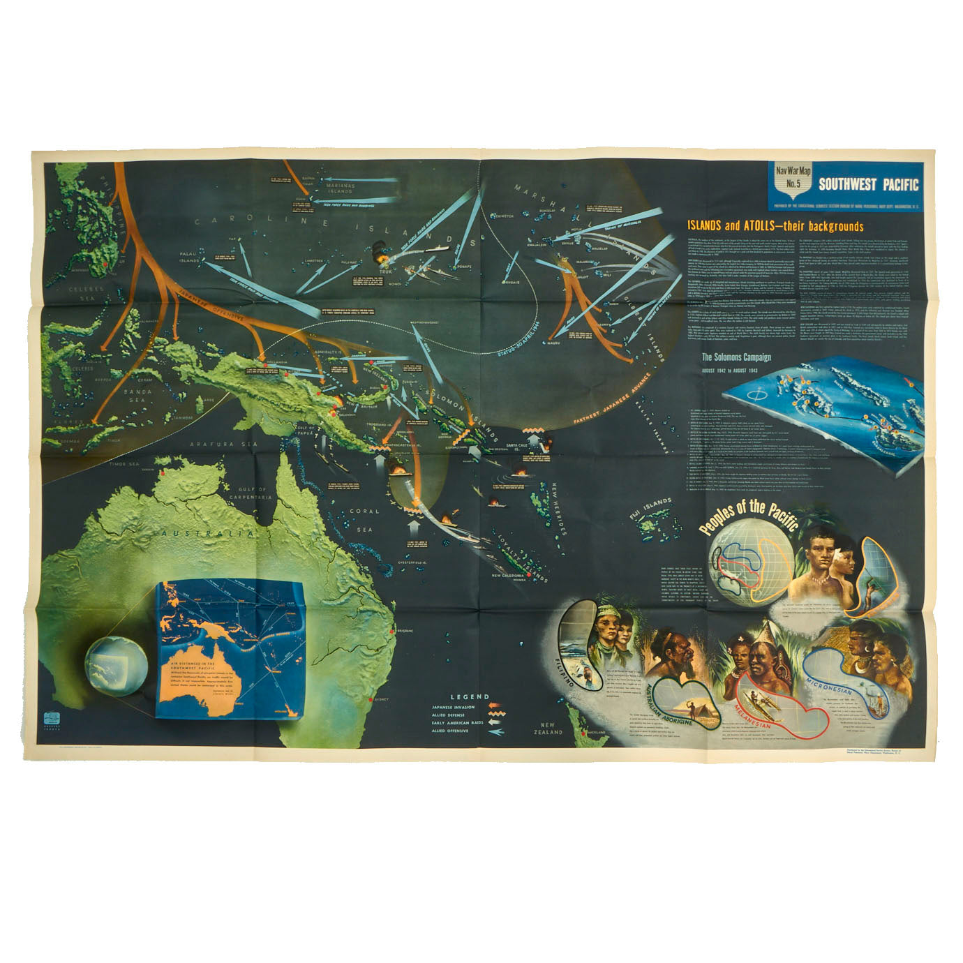 Original U.S. WWII Navy Education Services Map Posters of North Pacifi ...
