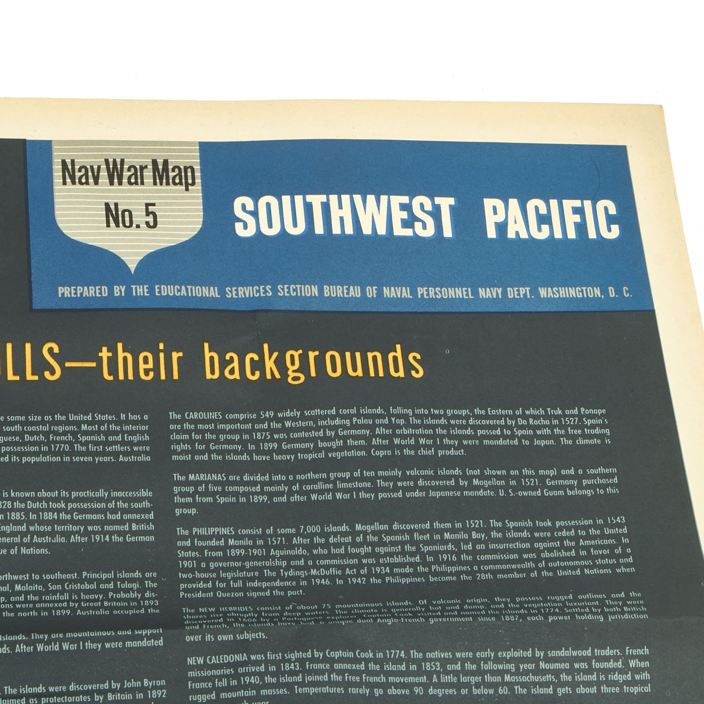 Original U.S. WWII Navy Education Services Map Posters of North Pacifi ...