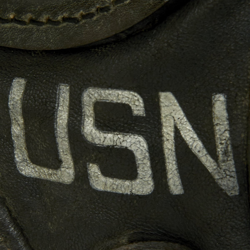 Original U.S. WWII Navy USN AV-475 Black Leather Aviator Flying Helmet ...